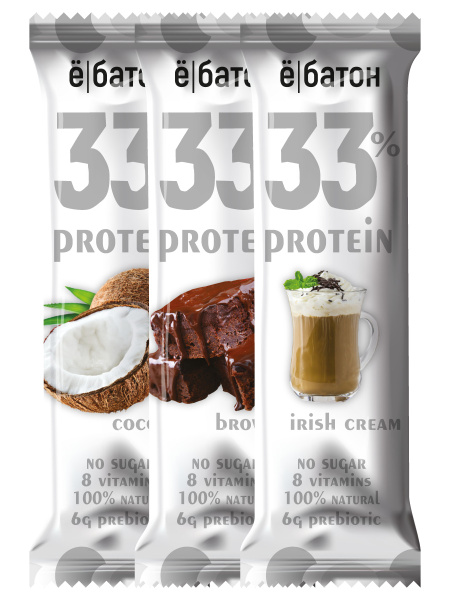 Протеиновый батончик ё/батон 33% protein, MIX (кокос, брауни, айриш ...