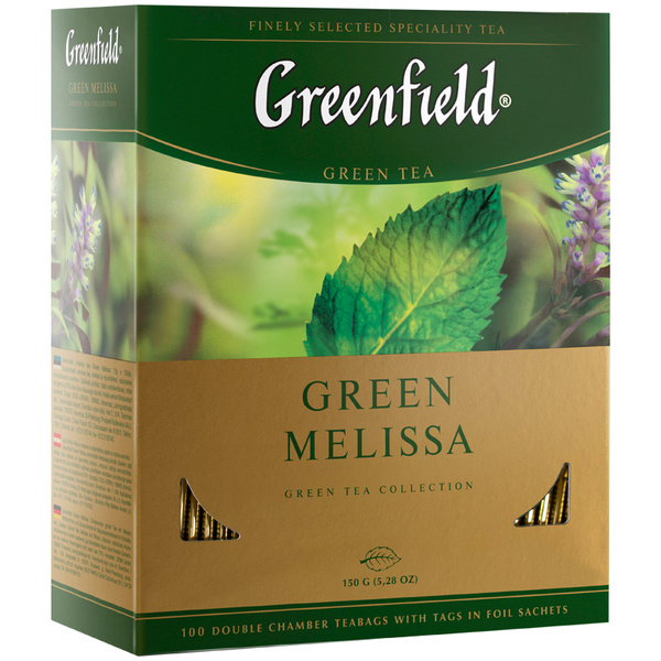 Чай Greenfield "Green Melissa", зеленый, 100 фольг. пакетиков по 1,5г ...