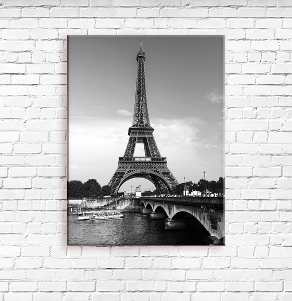Интерьерная картина Эйфелева Башня Париж Черно белый на натуральном хлопковом холсте 70x110 см
