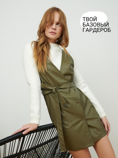 Сарафан кожаный на запах короткий "Алина" хаки, Женский, На любой сезон ...