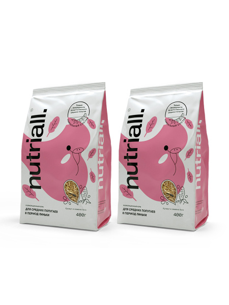 Корм для средних попугаев Nutriall в период линьки 2 упаковки по 400 гр. - купить с доставкой по ...