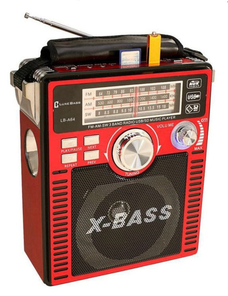 Радиоприемник портативный красный / ФМ радио / FM radio / AM / SW /MP3 ...