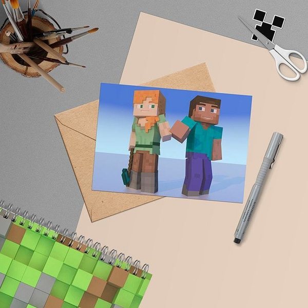 Открытка двухсторонняя "Steve & Alex - Minecraft" - купить с доставкой ...