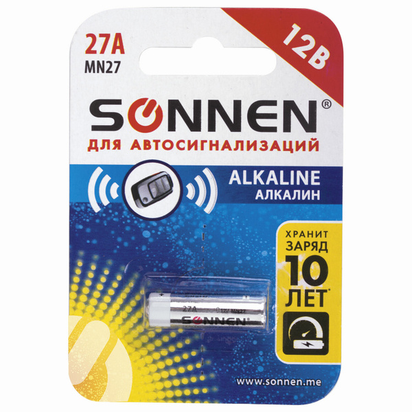 Батарейка, 27А (MN27), алкалиновая, для сигнализаций, 1 шт., в блистере ...