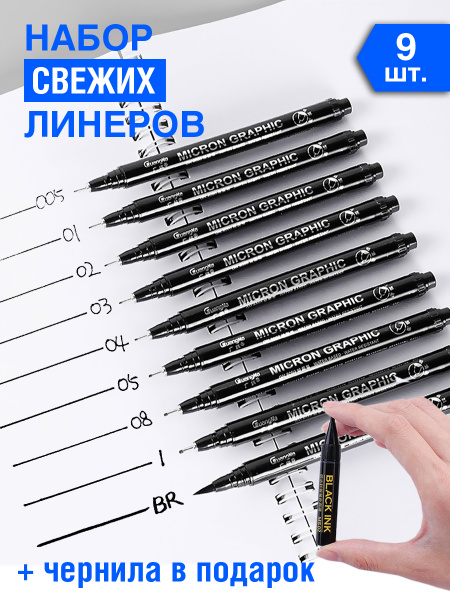 Линеры маркеры лайнеры черные водостойкие капиллярные ручки-линеры для ...