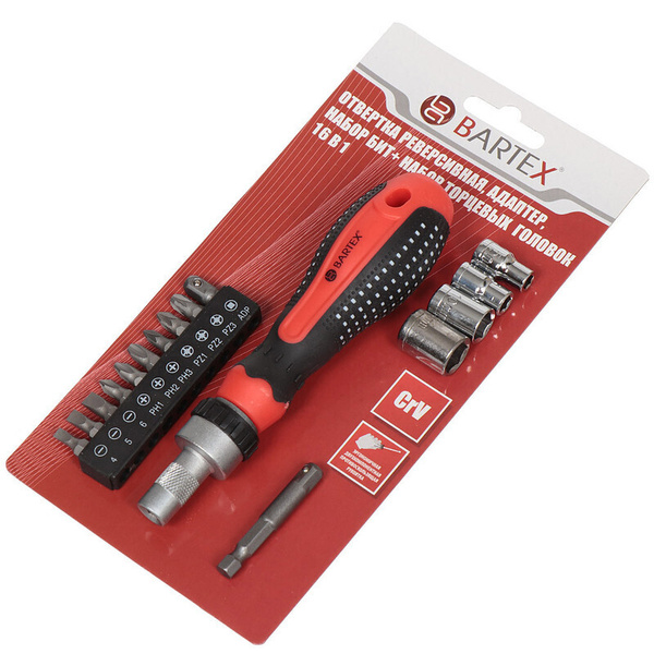 Отвертка реверсивная с битами, 16 пр, Bartex, CrV сталь, шт - купить в интернет-магазине OZON с ...