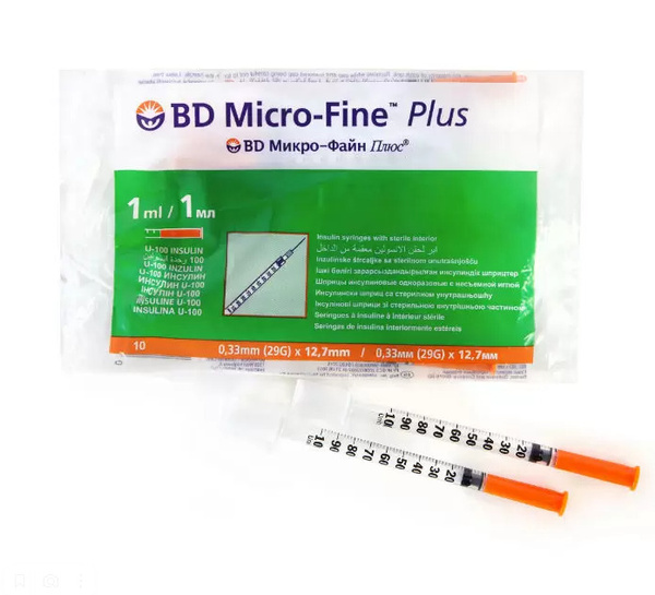 Шприц BD (БД) Micro-Fine Plus U100 инсулиновый 29G 1 мл 0,33х12,7 мм ...