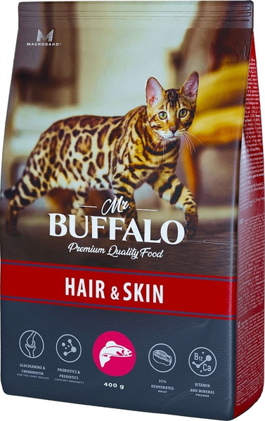 Корм сухой Mr. Buffalo Adult Hair & skin для кошек корм с лососем для ...