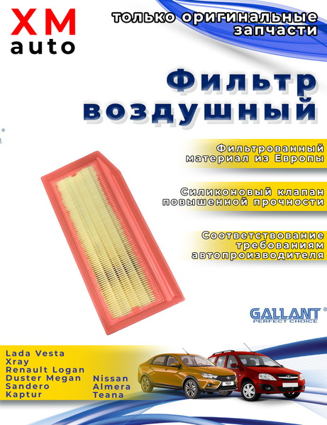 Фильтр воздушный Gallant GL.AF.1.4 Largus ВАЗ, Vesta, X-Ray, Duster, Arkana, Kaptur 1.6 купить ...