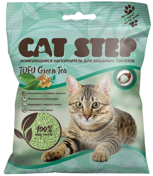 Cat Step Наполнитель Соевый Комкующийся Зеленый чай 5620г. - купить с ...