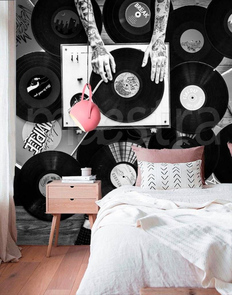 Фотообои на стену бесшовные. "Виниловые пластинки и проигрыватель"; Master Fresok купить на OZON ...