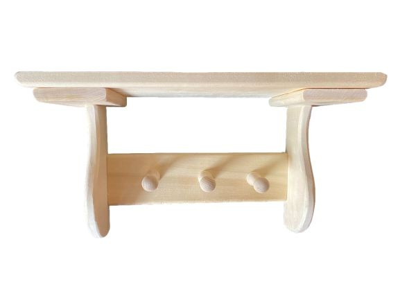 Полка вешалка для бани и сауны деревянная настенная 3 крючка - купить в ...