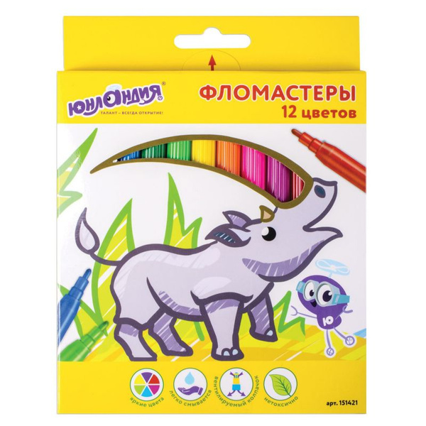Фломастеры ЮНЛАНДИЯ 12 цветов ЭКЗОТИКА вентилируемый колпачок картон ...
