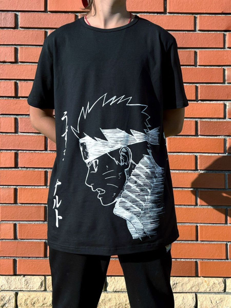 Футболка NARUTO, размер 50, 48, цвет черный, 95% хлопок, 5% эластан ...