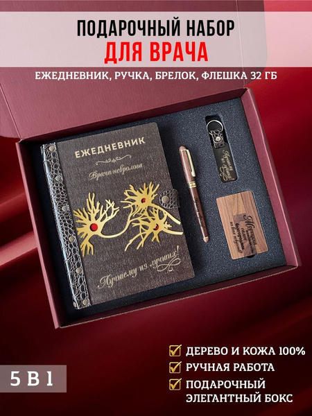 Набор подарочный бокс, ежедневник врача невролога вечный, натуральная ...
