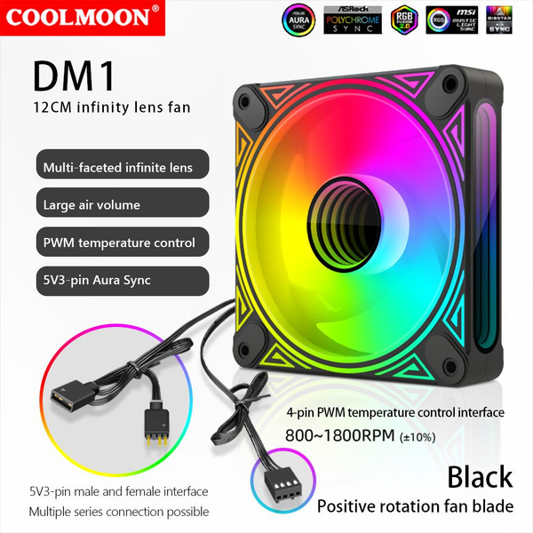 COOLMOON DM1 5V 3PIN ARGB 12V 4PIN PWM Светящийся вентилятор для ...