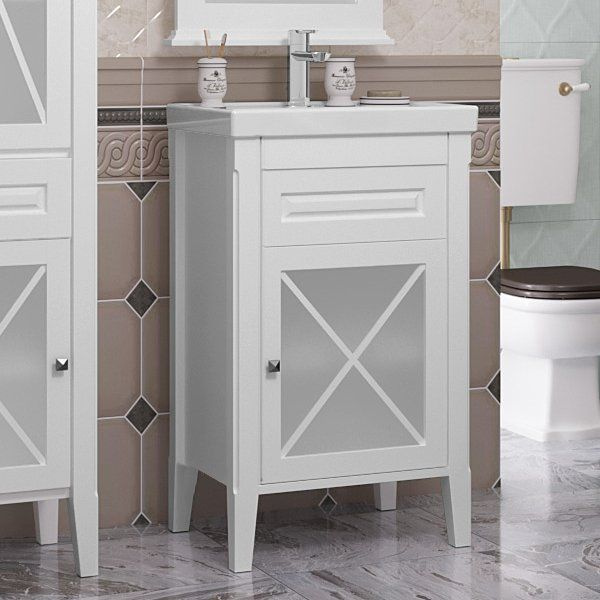 Тумба с раковиной Opadiris Палермо 50 R напольная, 50 см, классика, с ящиками, белая ...