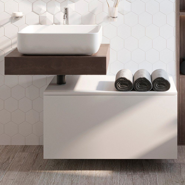 Столешница STWORKI Ольборг 60 дуб карпентер, без отверстий, с тумбой 80, с раковиной STWORKI ...