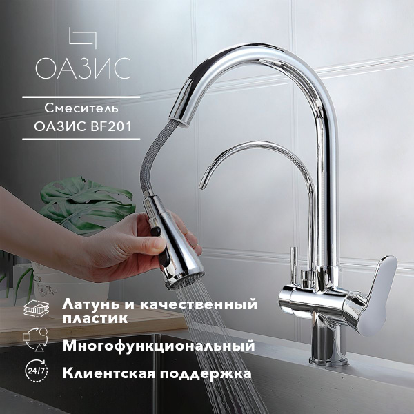 Смеситель для кухни с гибким изливом и фильтром ОАЗИС BF201, смеситель ...