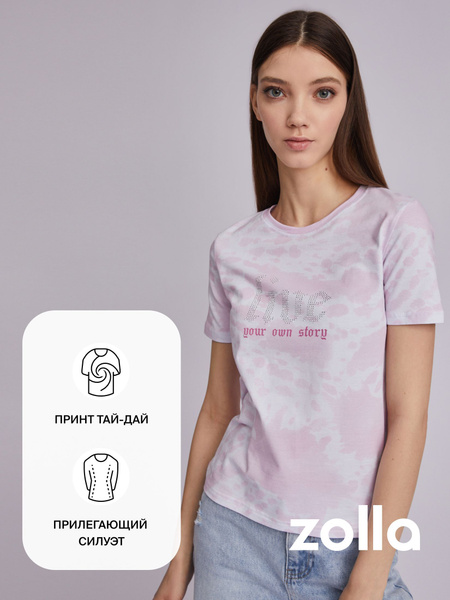 Футболка Женский Zolla розовый Короткий, размер 46 Хлопок, Эластан Повседневный Узбекистан, рост ...