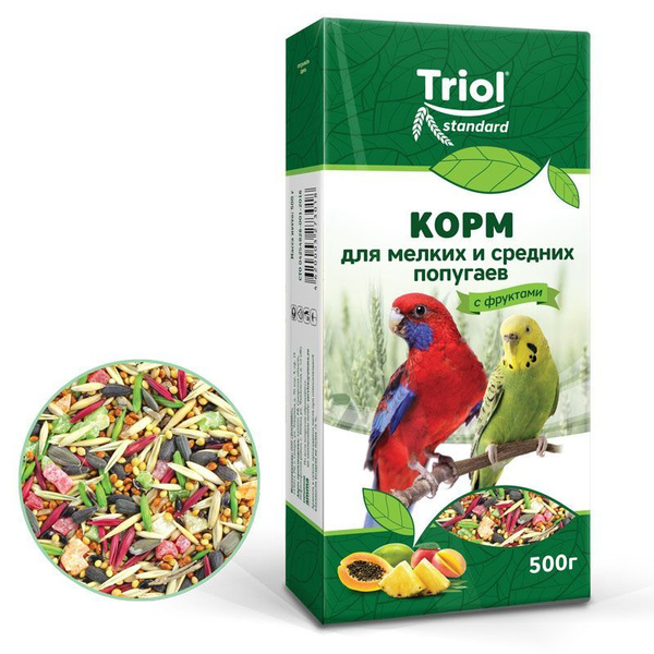 Корм для мелких и средних попугаев с фруктами, 500г, Тriol Standard ...