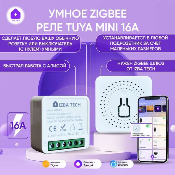 НОВОЕ Умное ZIGBEE 3.0 Реле контроллер для умного дома с Яндекс Алисой 16А Tuya Mini мощность ...