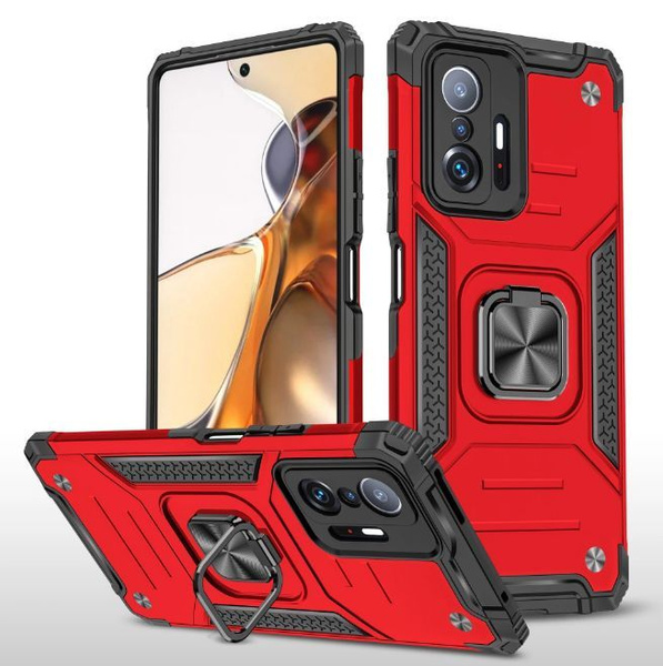 Противоударный чехол для Xiaomi 11T, 11T Pro красный с пластиной для ...