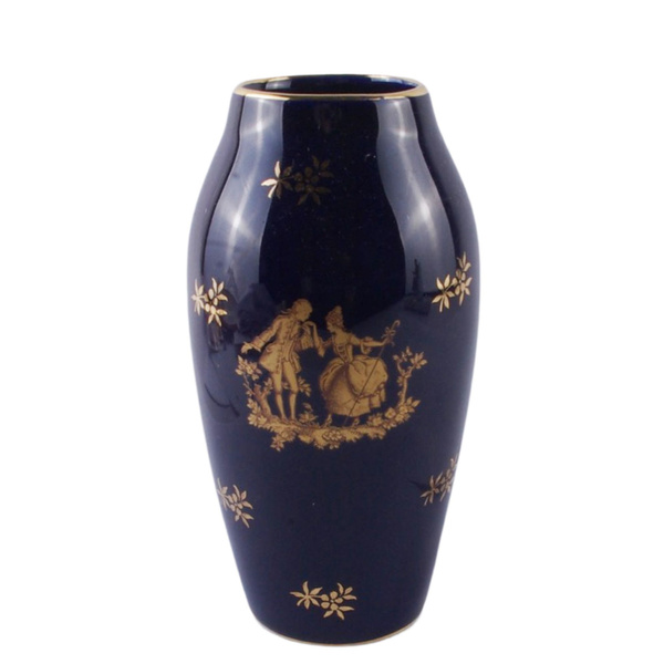 Винтажная миниатюрная ваза Галантный век Фарфор деколь золочение Limoges Франция 1980 е