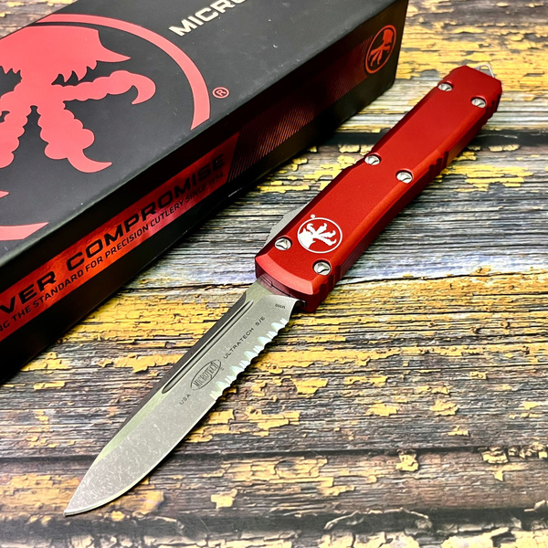 Складной нож Microtech Knives MCT12111APRD Ultratech, M390 Apocalyptic PartSerrated Blade, Red ...