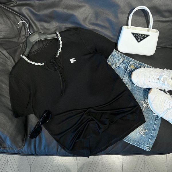 Футболка Miu Miu размер 48 цвет черный Хлопок 90 купить по