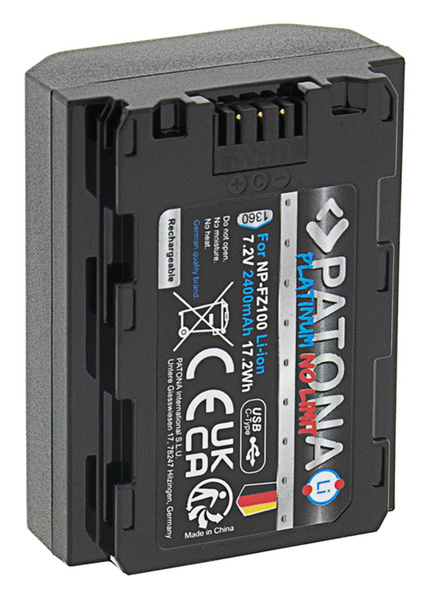 Аккумуляторная батарея PATONA Platinum аналог NP-FZ100 с входом зарядки USB-C, для Sony A7 III ...