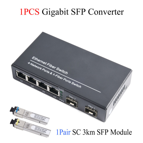 Медиаконвертер Гигабитный SFP, 1 шт., трансивер RJ45 с 2 SFP на 4, оптоволоконный коммутатор 10 ...