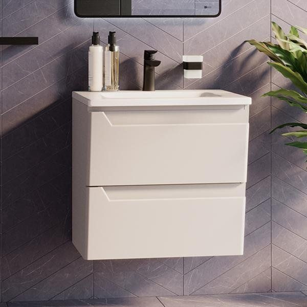 Тумба с раковиной Lemark Miano 60 подвесная, 60, 8 см, с ящиками, белая, прямоугольная, в ...