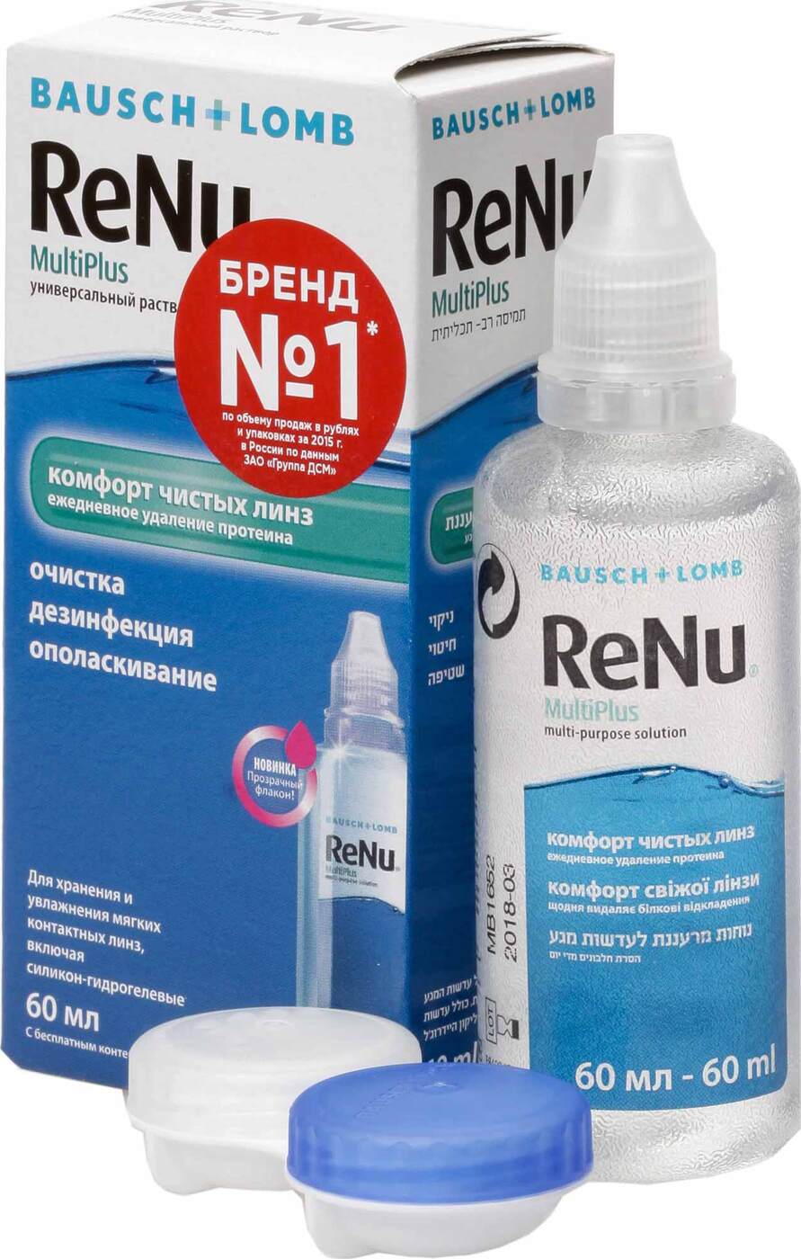 Многоцелевой раствор для контактных линз Bausch+Lomb ReNu MultiPlus, 60 ...