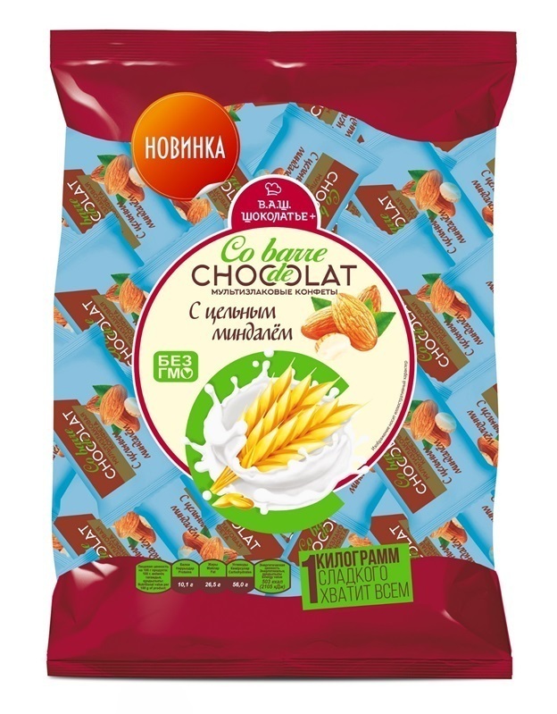 Мультизлаковые конфеты Co barre de CHOCOLAT с цельным миндалем и белой ...