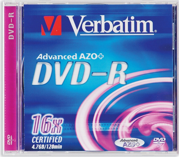 Носители информации DVD-R, 16x, Verbatim Azo Matt Silver, Slim/1, 43547 ...