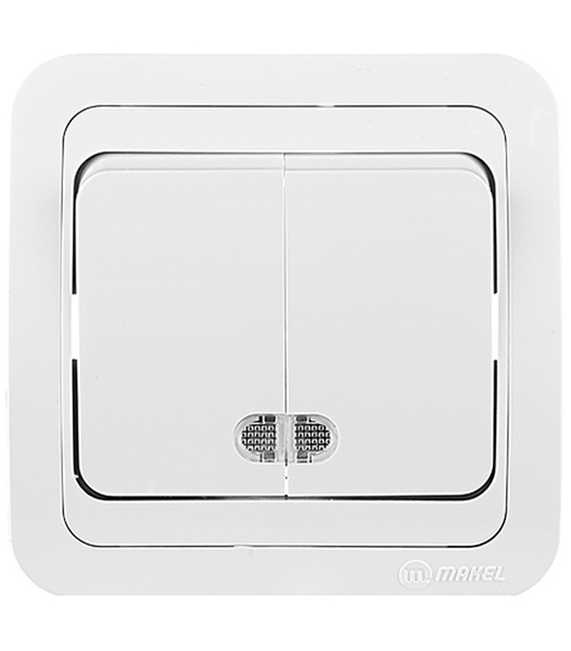 Выключатель с рамкой Makel Mimoza 12023 двухклавишный скрытая установка белый с подсветкой ...