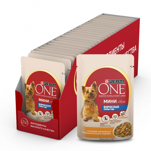 Корм для собак PURINA ONE Mini Курица, морковь, фасоль пауч 85г ...