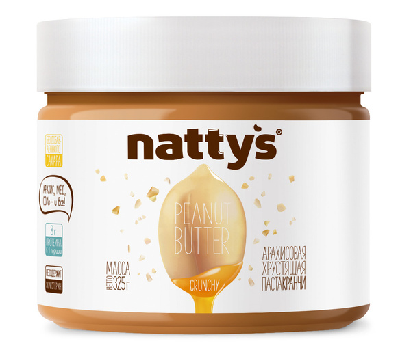 Хрустящая арахисовая паста NATTYS Crunchy с мёдом, 325 г - купить с ...