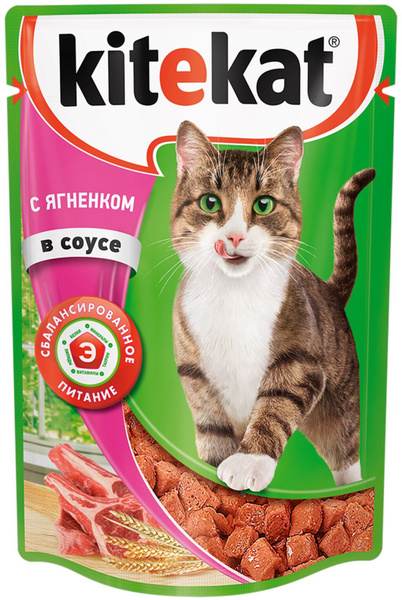 Корм консервированный для кошек KITEKAT с сочными кусочками ягненка в ...