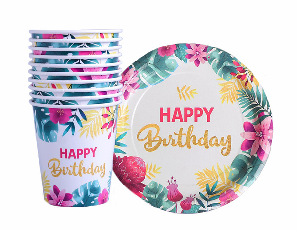 Одноразовая посуда для праздника на 10 персон "Тропики Happy birthday ...