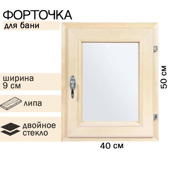 Форточка для бани в парную 50х40см, 2-ое стекло, (липа) - купить в ...