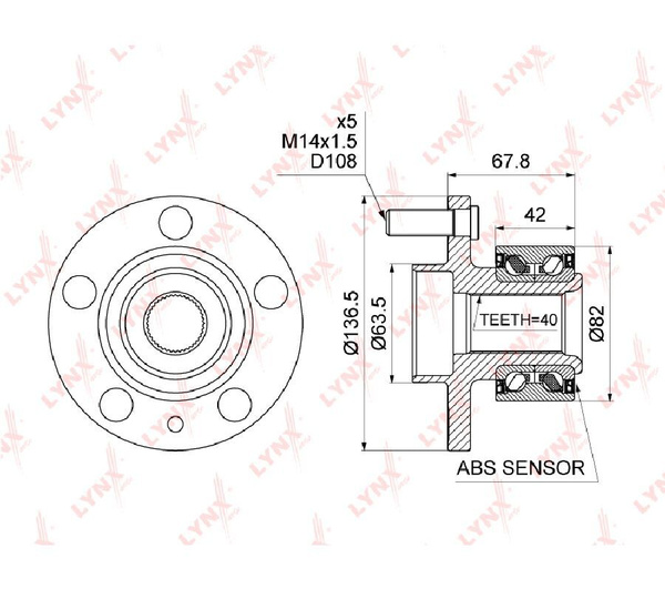 WH-1321 к-кт подшипника передней ступицы в сборе Land Rover Freelander ...
