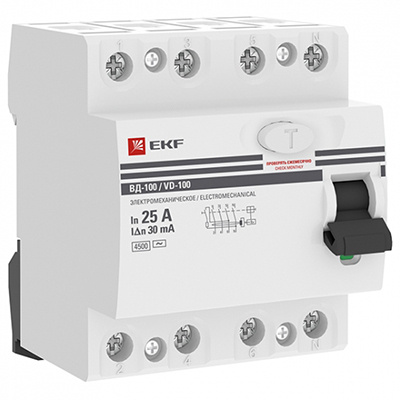 Выключатель дифференциальный (УЗО) 4Р 25А 30мА AC ВД-100 EKF PROxima - купить с доставкой по ...