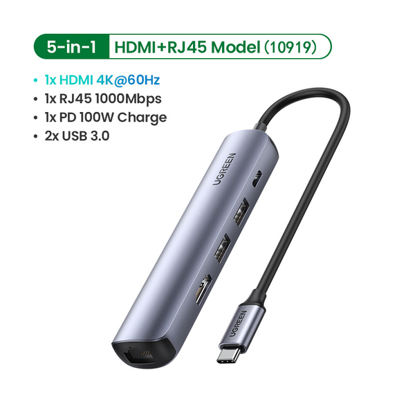 Ugreen Usb C Hub 4k 60 Гц Usb Type C 3 1 к Hdmi Rj45 Pd 100 Вт Usb 3 0
