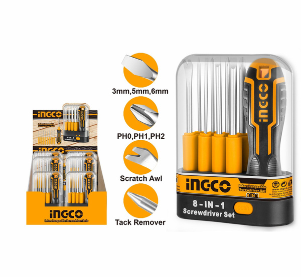 Набор отверток INGCO INDUSTRIAL 8 в 1 Cr-V , AKISD0901 - купить в ...