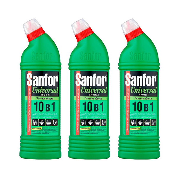 Средство для чистки и дезинфекции SANFOR UNIVERSAL 10в1 Зеленое яблоко 750мл (3шт) - купить с ...