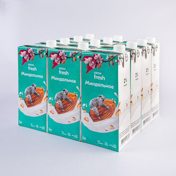 Растительный напиток Миндальный Ozon fresh, без сахара, 1 л x 12 шт ...