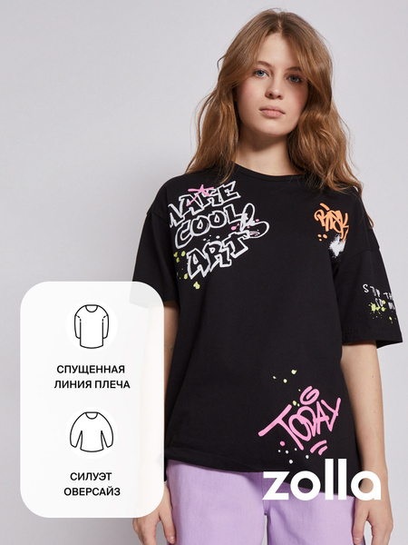 Футболка Zolla, размер 42, цвет черный, 100% Хлопок - купить по выгодной цене в интернет ...