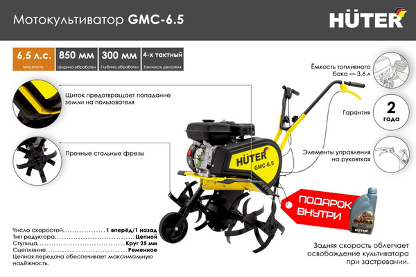 Мотокультиватор Huter GMC-6.5 - купить мотоблок по выгодной цене в интернет-магазине OZON ...